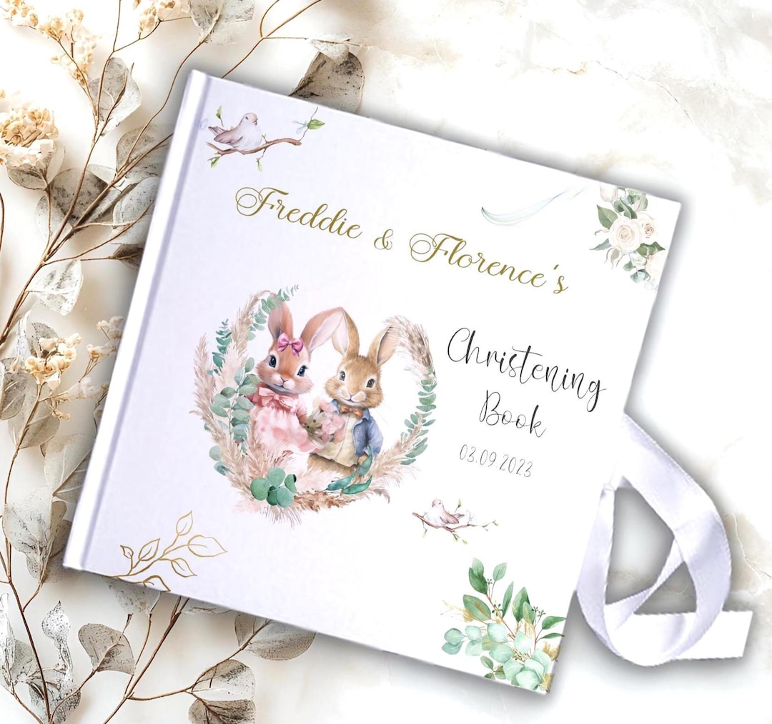 Personalized Twins Rabbit Guest Book: 7x9 Inches Hardcover Photo Album ...