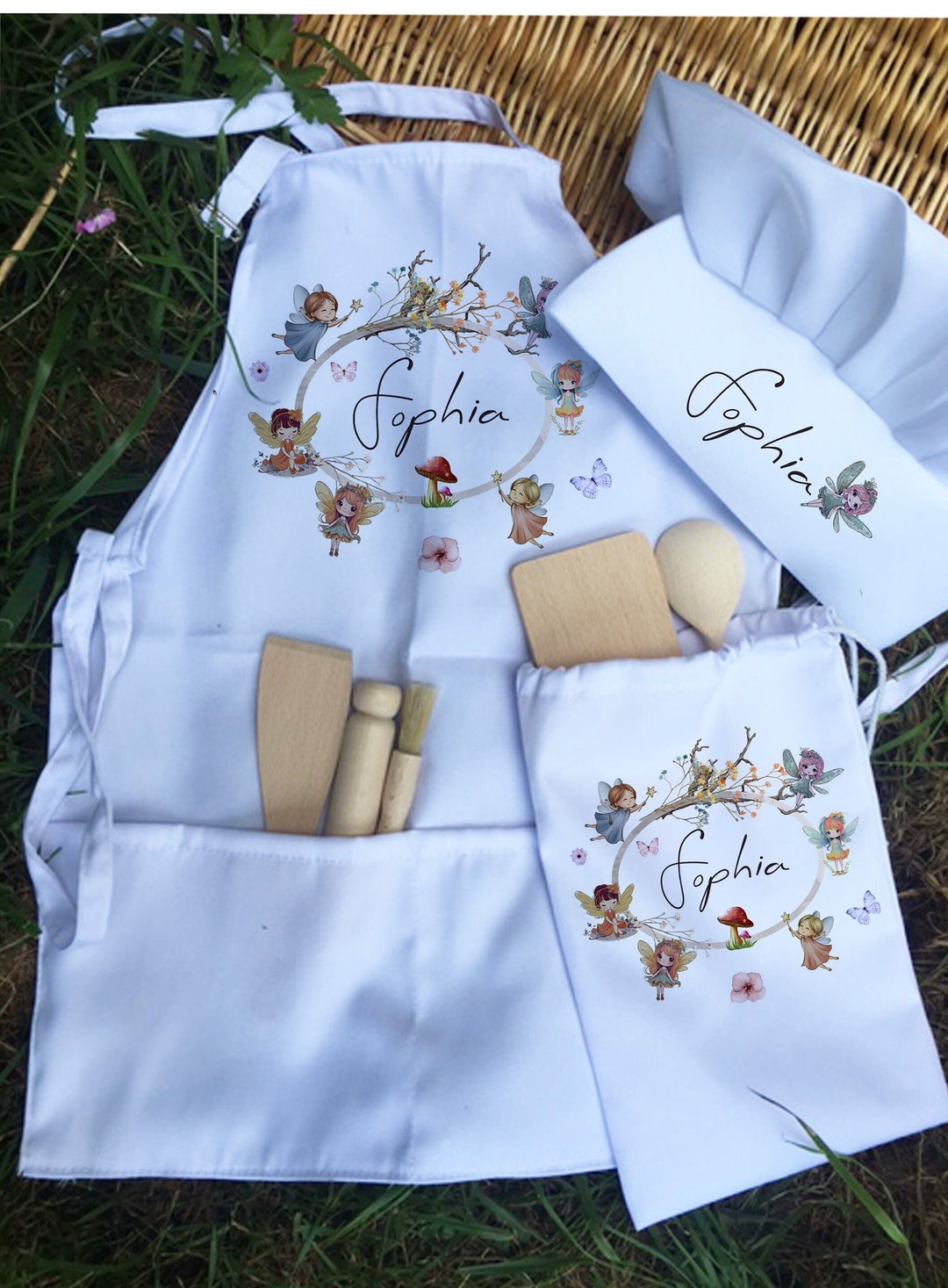 Kids Apron Chef Hat, Fairy Print Set, Personalised Kids Canvas ...
