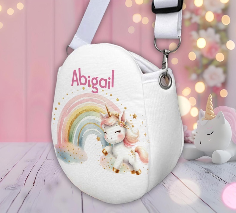 Personalised Unicorn Shoulder Bag for Girls | Custom Name Pastel ...