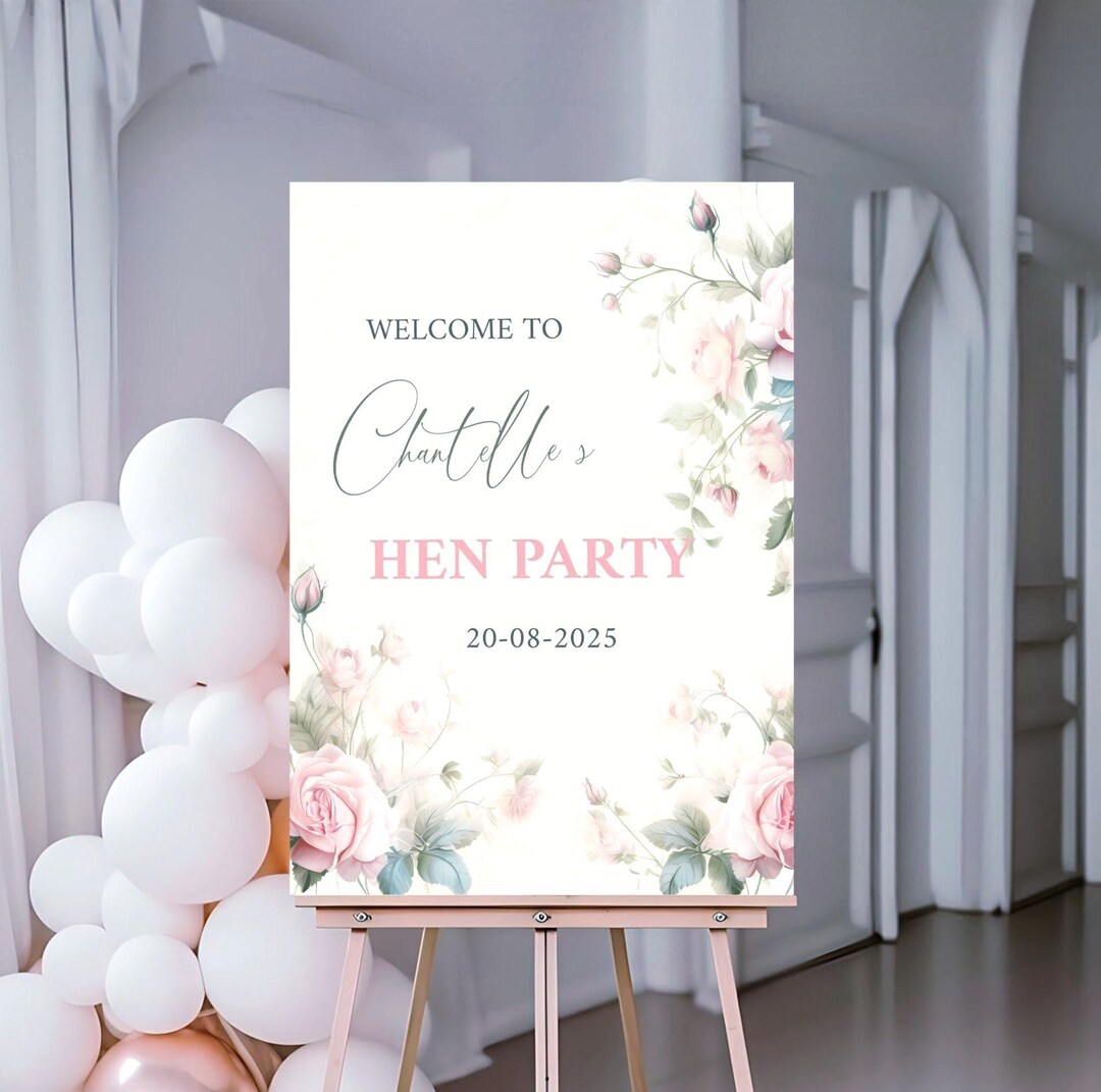 Personalized Hen Do Floral Welcome Sign: Pink Roses, A3 Party Poster - Etsy