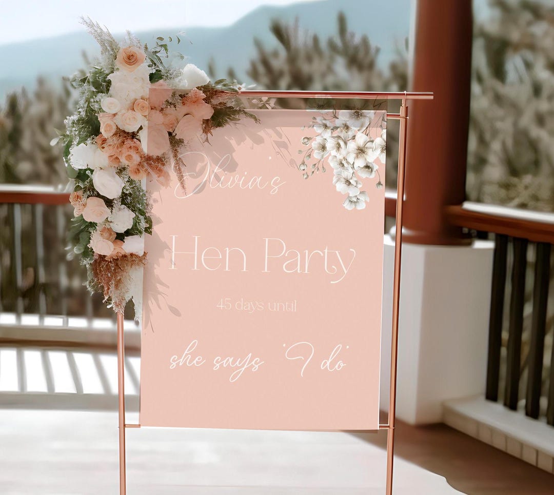 Personalised Pink Floral Hen Party Sign, Party Backdrop, A3 Printed ...