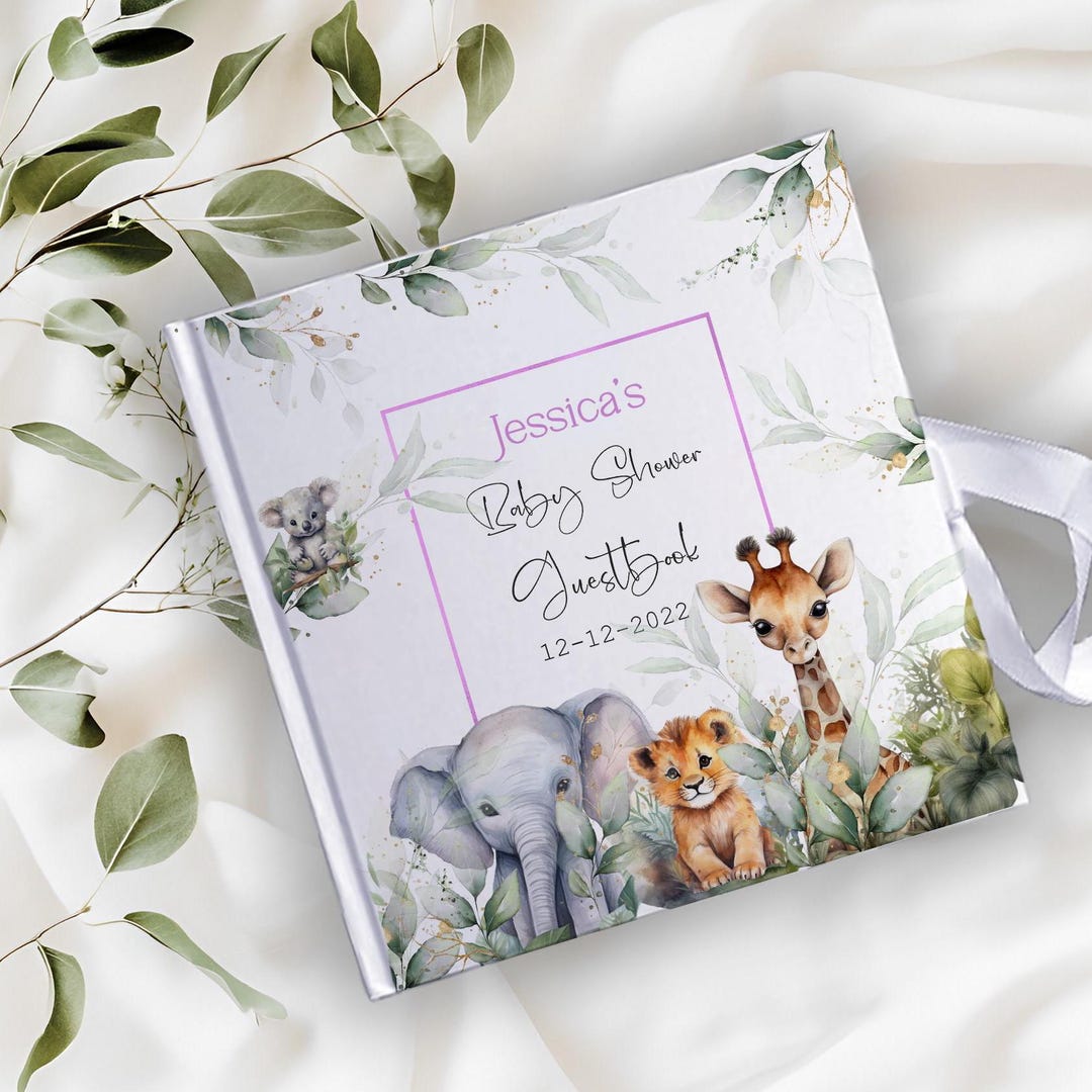 Personalised Baby Shower Safari Animals Velvet Hard Cover Book ...