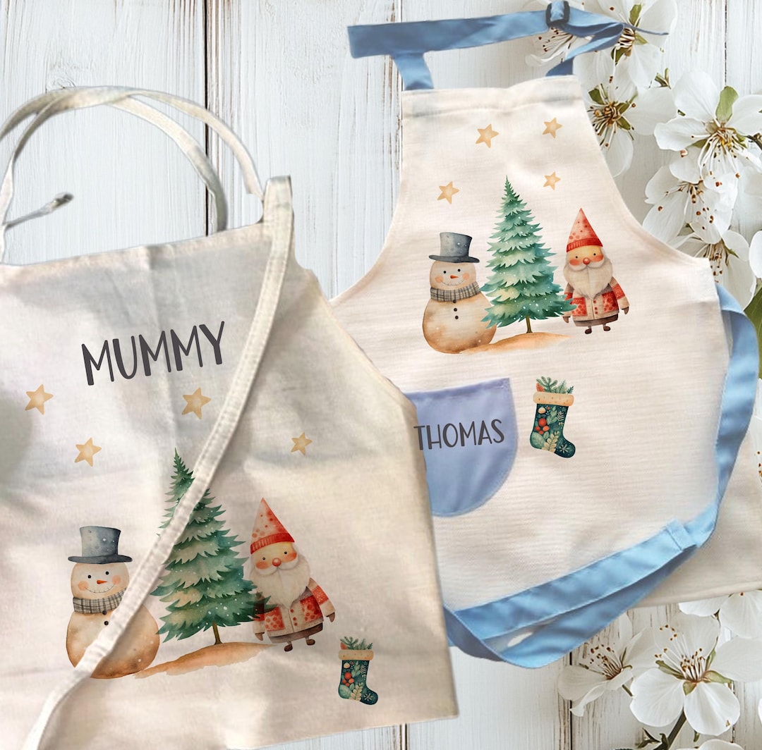 Personalised Baking Together CHRISTMAS Apron Set, Kids Linen Quality ...