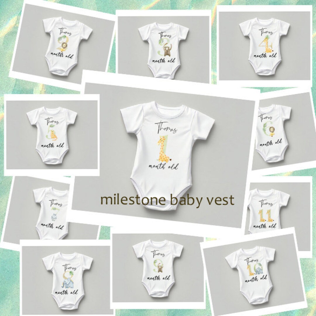 Personalised Baby Milestone Body Grow , Months Safari Print Vest ...
