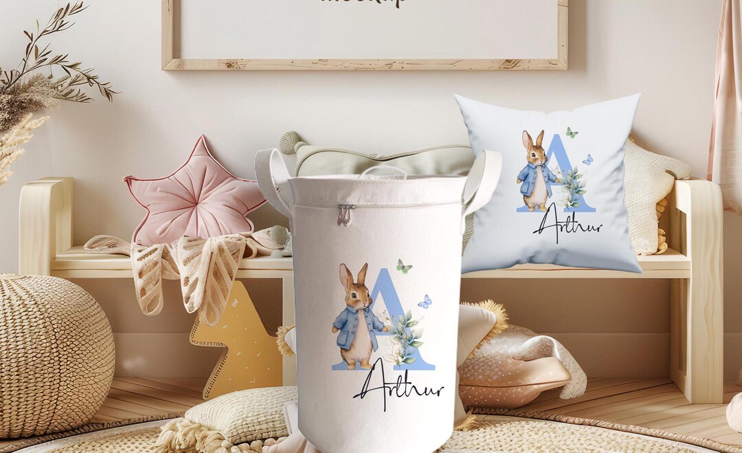 Personalized BUNNY PRINT Extra Large Toy Basket With Top, Kids Storage ...