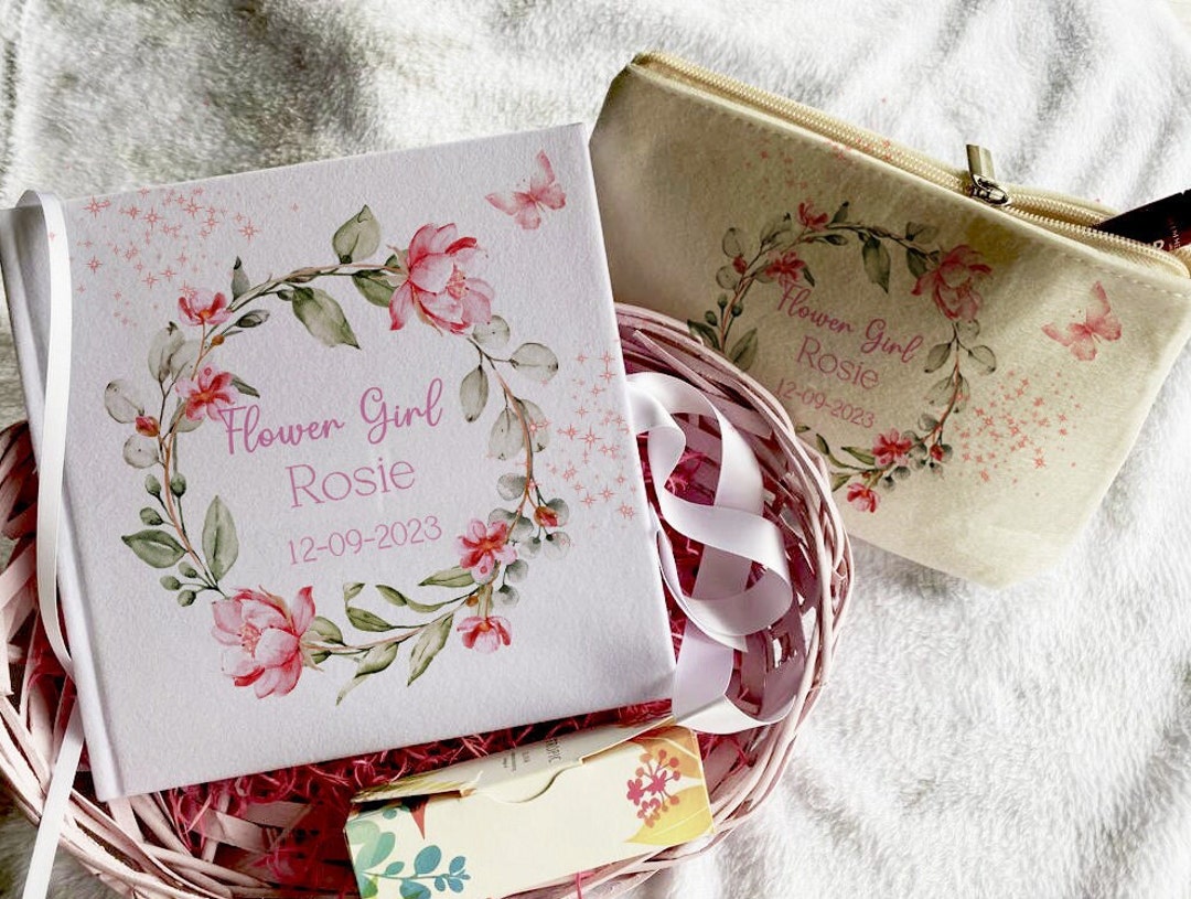 Personalised Flower Girl Cosmetic Bag, Floral Wreath Design Gift Bundle ...
