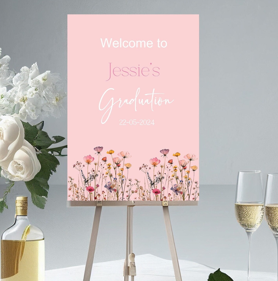 Pink Graduation A3 Welcome Poster, Personalised Backdrop, Banner for ...