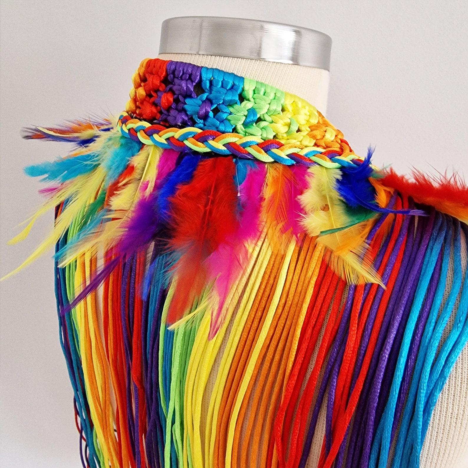 Rati Rainbow Macrame Skirt-cape, Tassel and Feather Skirt / Cape ...