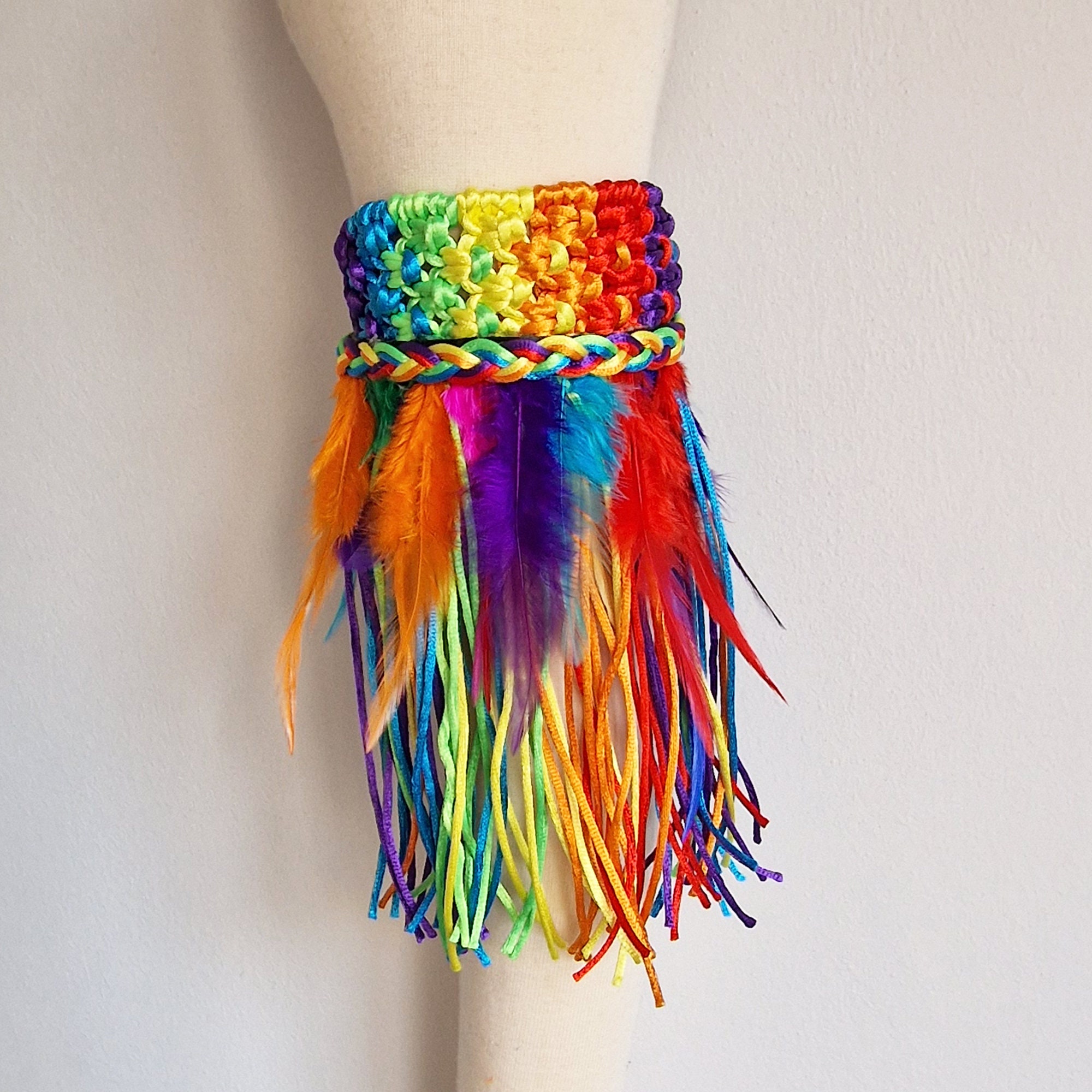 Rainbow Pride Armband: Macrame Tassel Feather Arm Cuff for Festival ...
