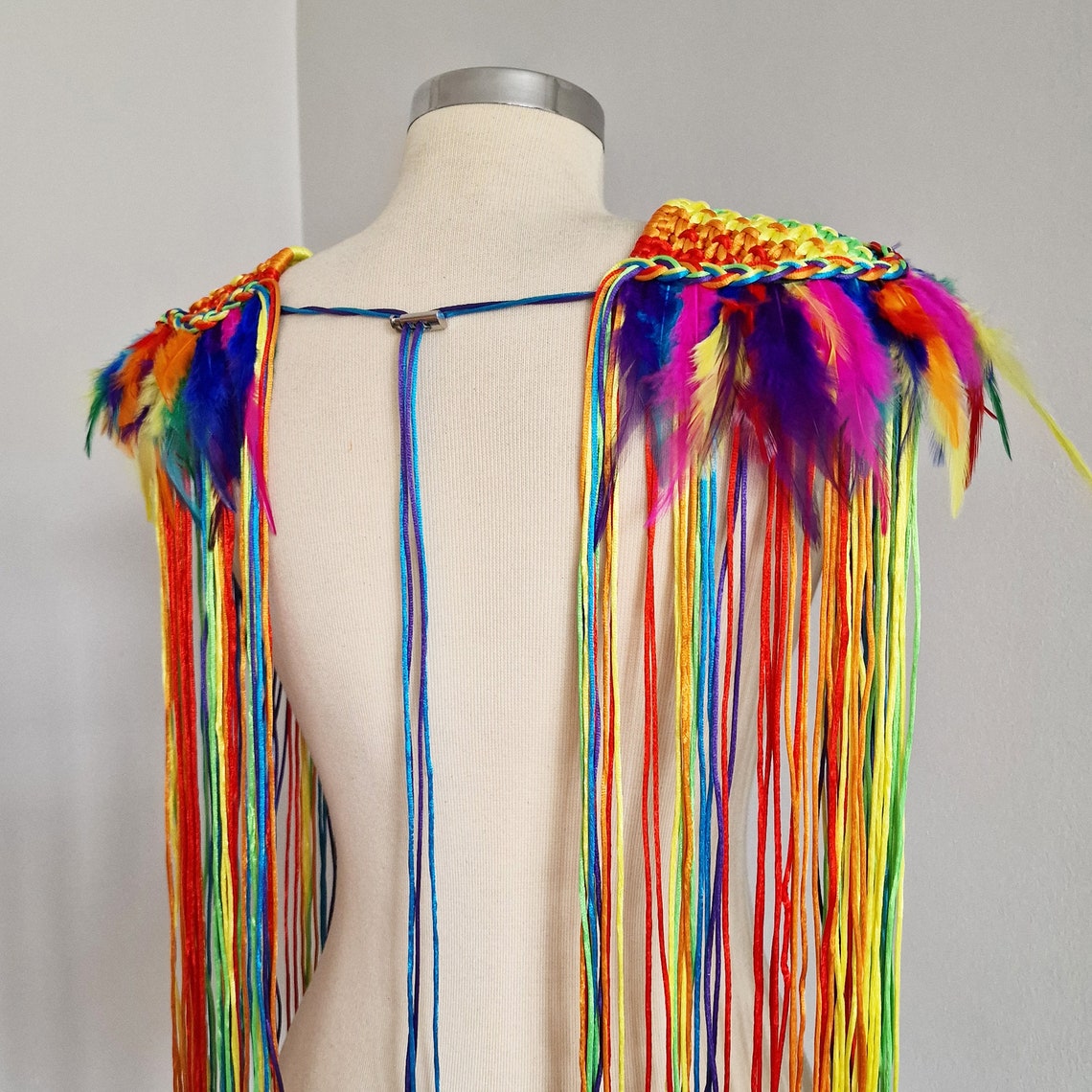 Rati Rainbow Shoulder Accessory, Fringe and Feather Epaulette, LGBTQ ...