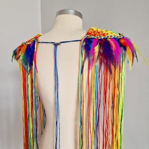Rati Rainbow Shoulder Accessory, Fringe and Feather Epaulette, LGBTQ ...