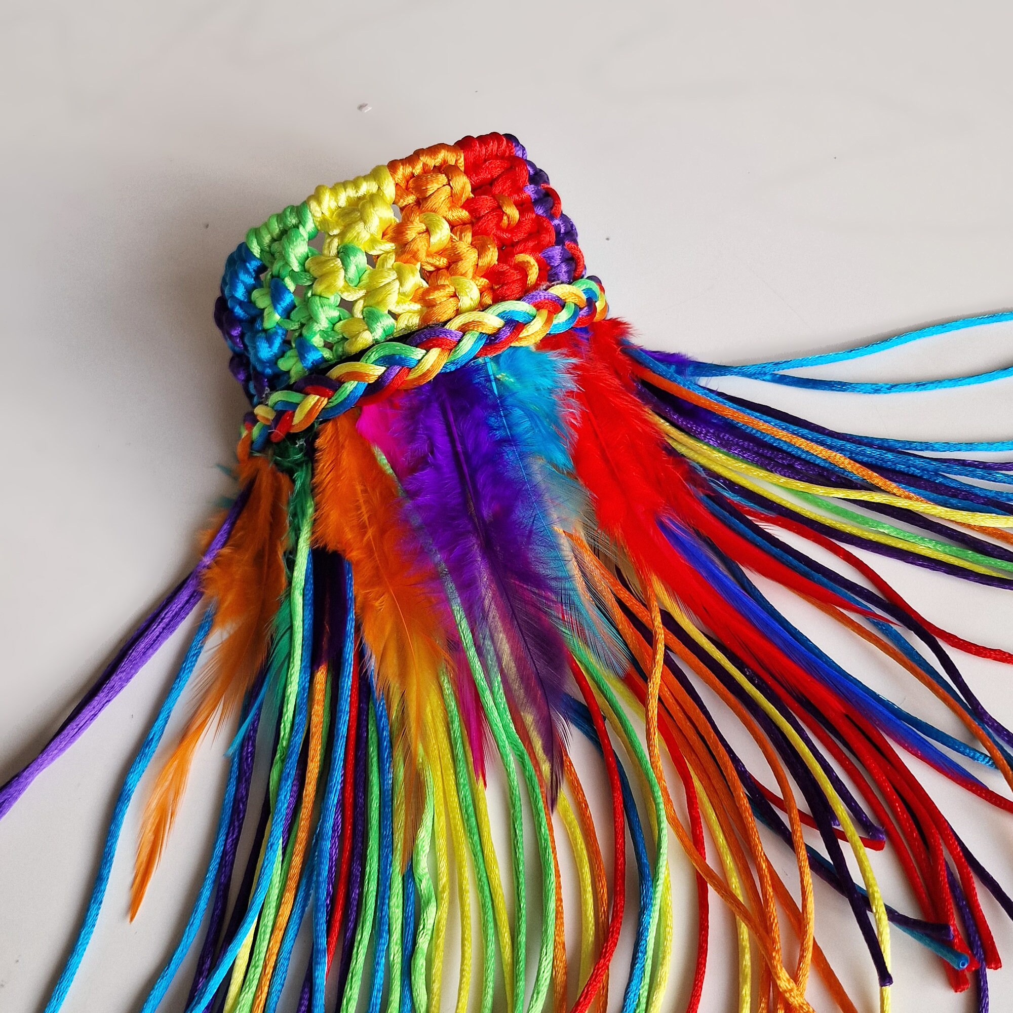 Rainbow Pride Armband: Macrame Tassel Feather Arm Cuff for Festival ...