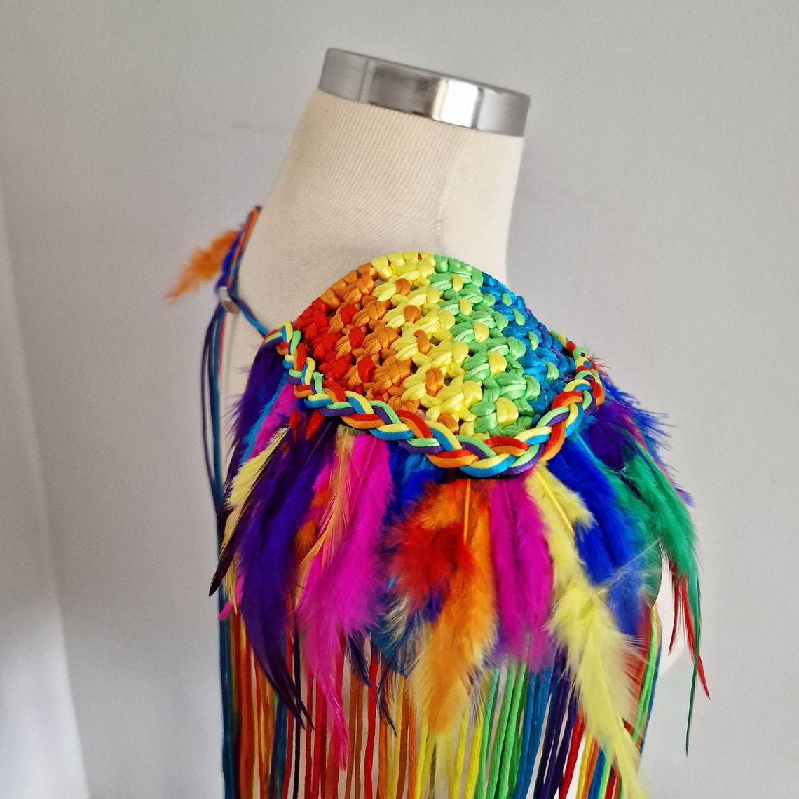 Rati Rainbow Shoulder Accessory, Fringe and Feather Epaulette, LGBTQ ...