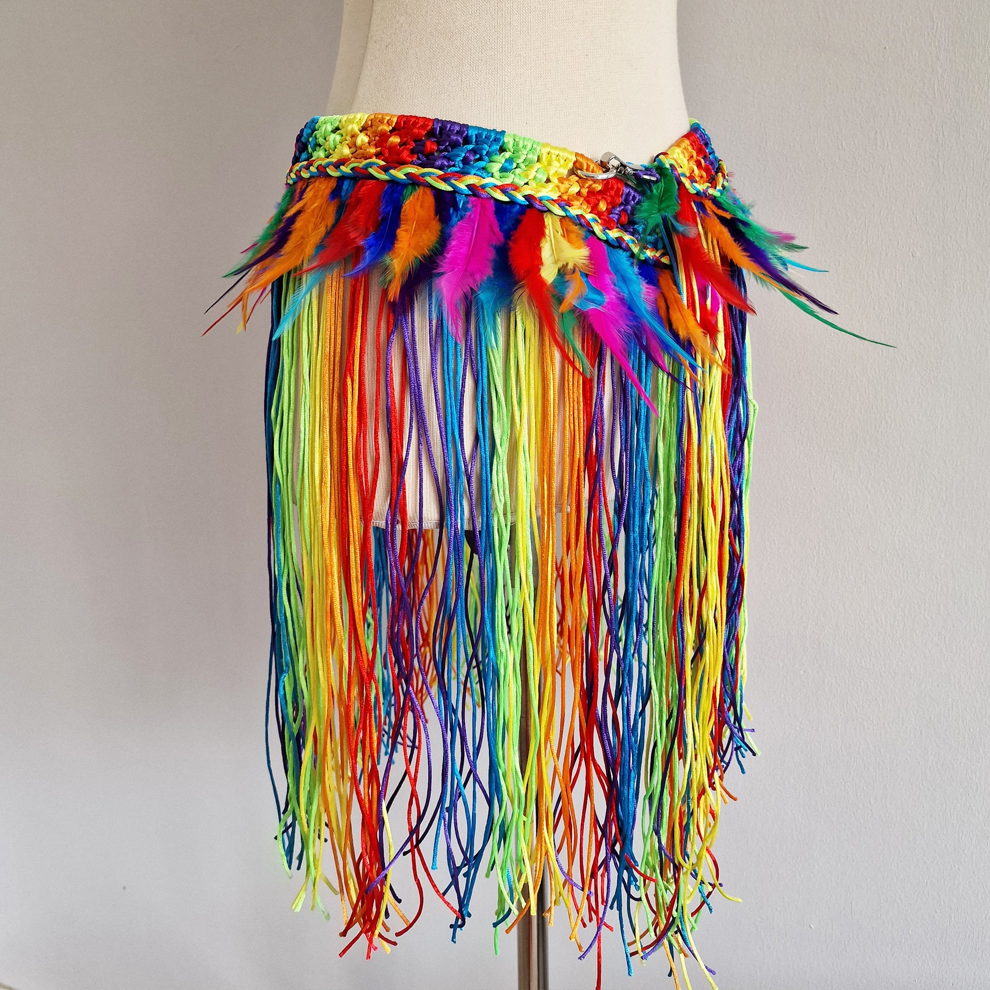 Rati Rainbow Macrame Skirt-cape, Tassel and Feather Skirt / Cape ...