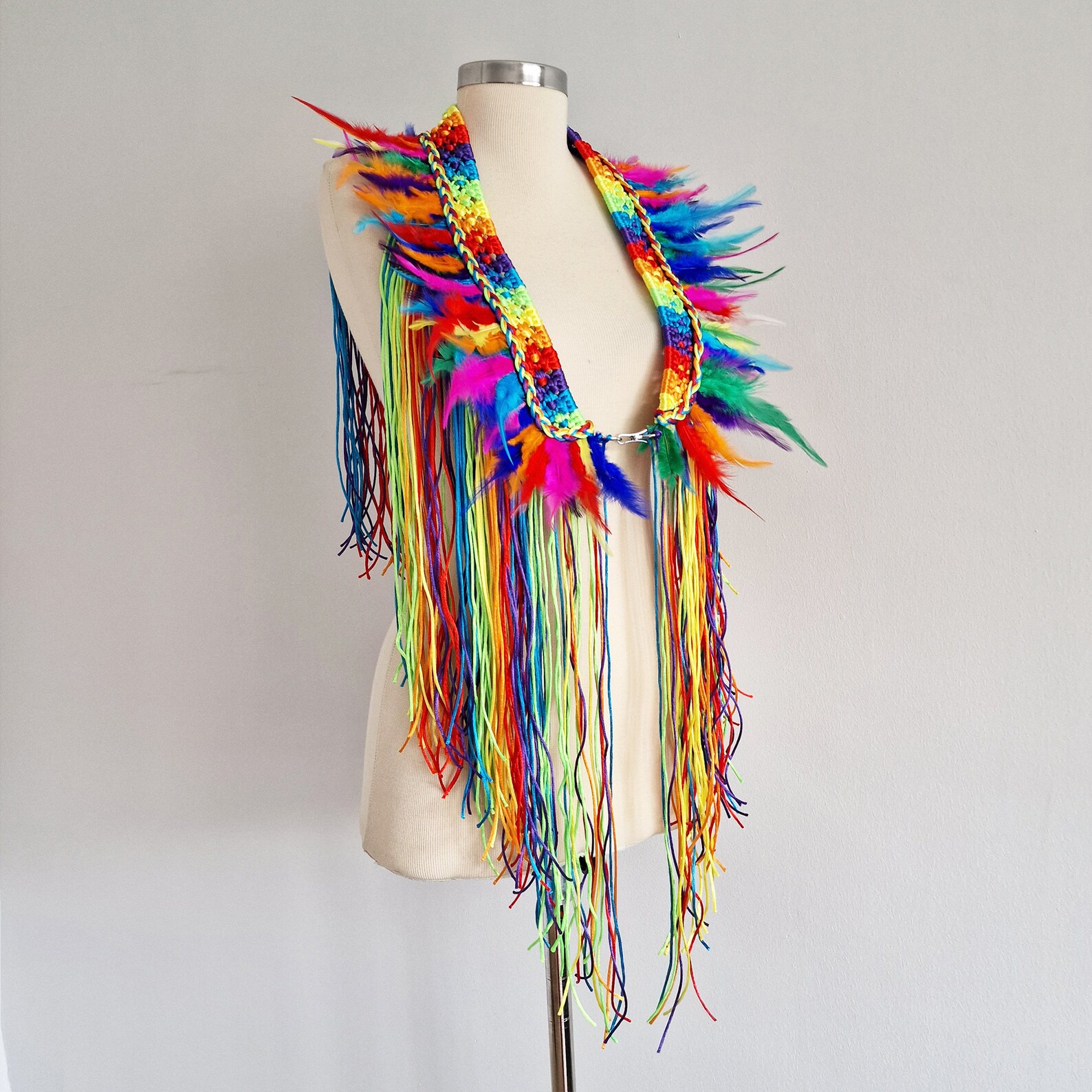 Rati Rainbow Macrame Skirt-cape, Tassel and Feather Skirt / Cape ...