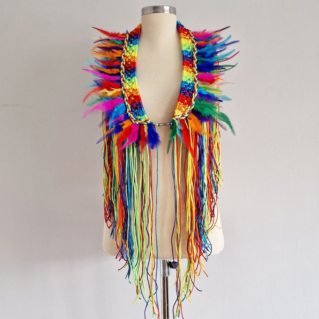 Rati Rainbow Macrame Skirt-cape, Tassel and Feather Skirt / Cape ...