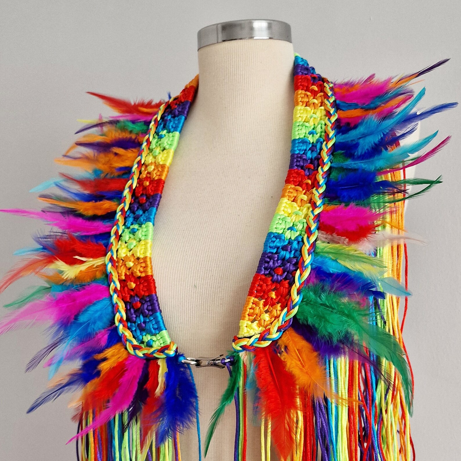 Rati Rainbow Macrame Skirt-cape, Tassel and Feather Skirt / Cape ...