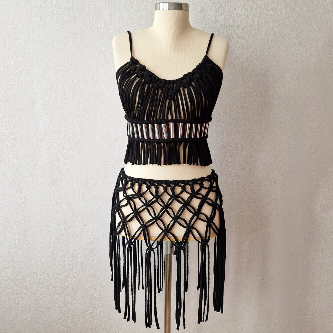 Petite 2 Piece Macrame Set, Macrame Skirt, Macrame Crop Top | Macrame ...