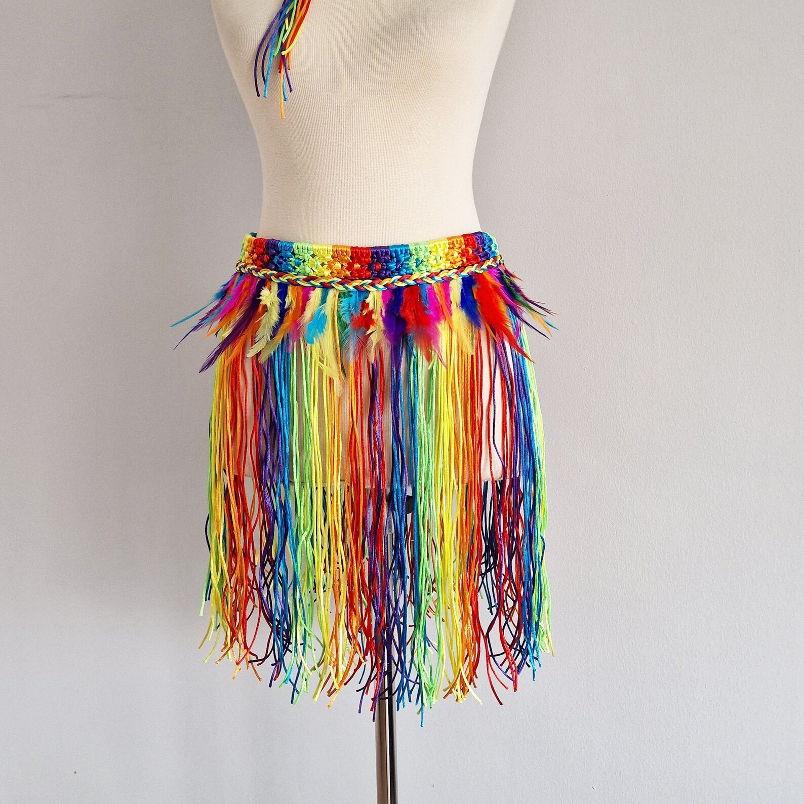 Rati Rainbow Macrame Skirt-cape, Tassel and Feather Skirt / Cape ...