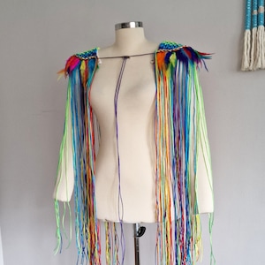 Rati Rainbow Shoulder Accessory, Fringe and Feather Epaulette, LGBTQ ...