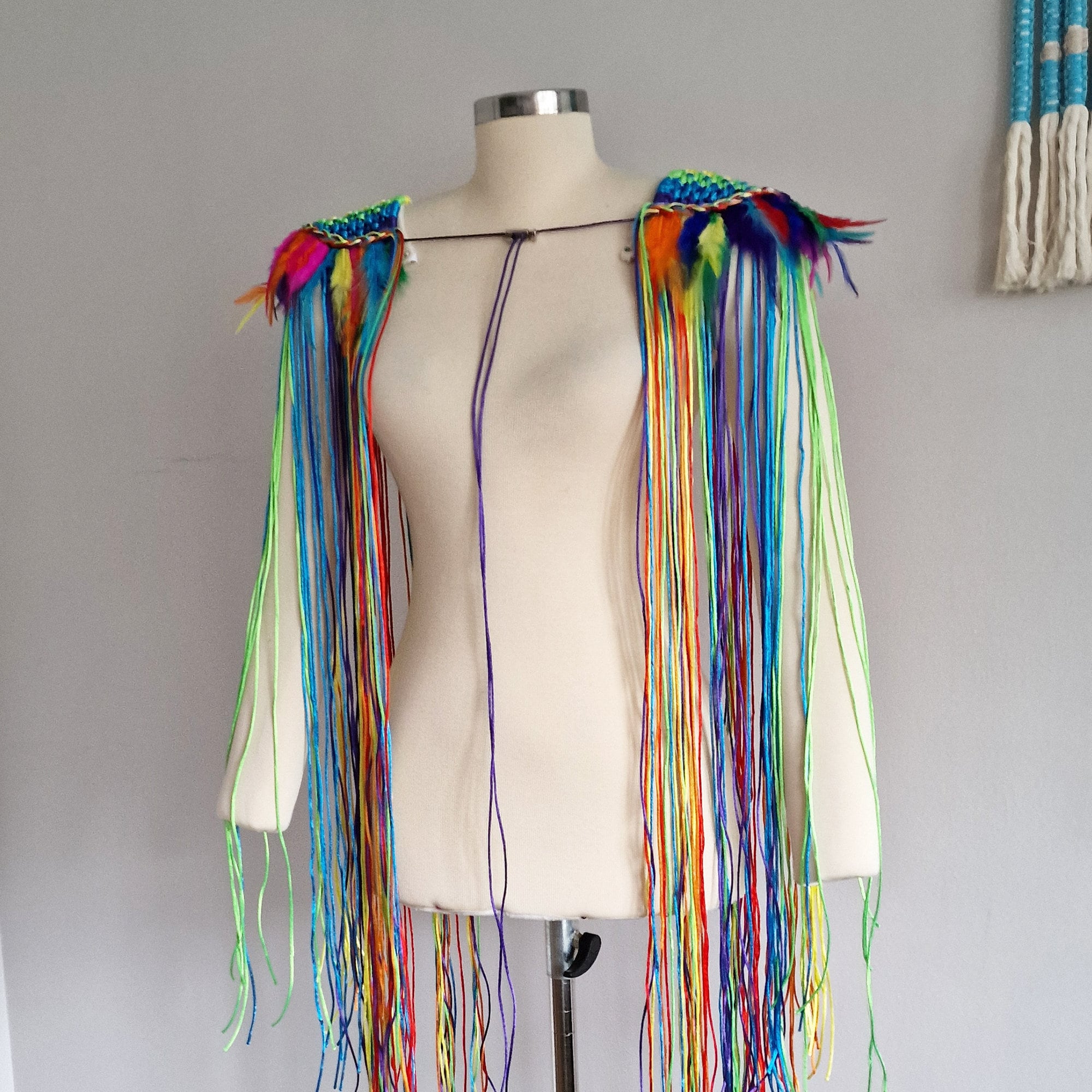 Rati Rainbow Shoulder Accessory, Long Tassel and Feather Epaulette ...