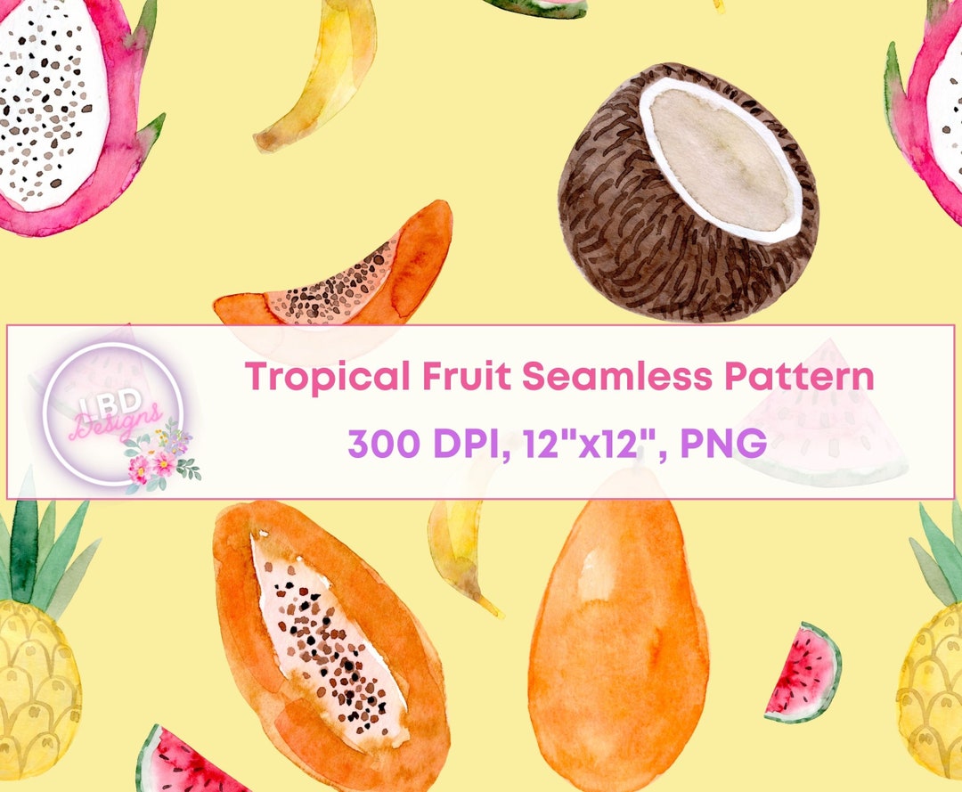 Watercolor Tropical Fruit Digital Paper, 12x12 Scrapbook, Seamless ...
