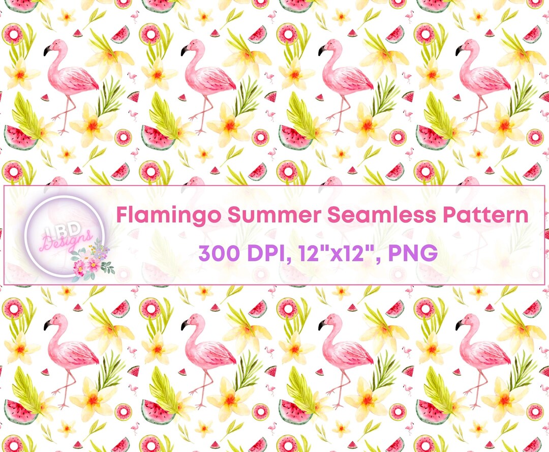 Watercolor Summertime Digital Paper, 12x12 Scrapbook, Flamingo Tropical ...