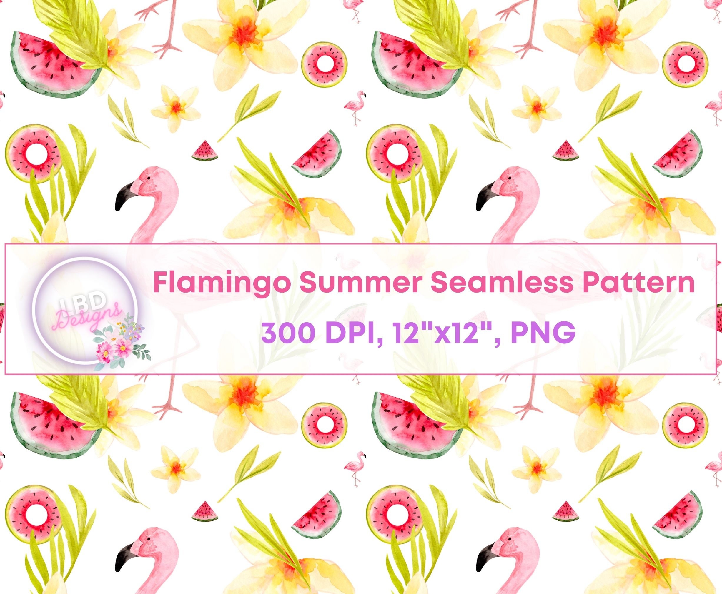 Watercolor Summertime Digital Paper, 12x12 Scrapbook, Flamingo Tropical ...