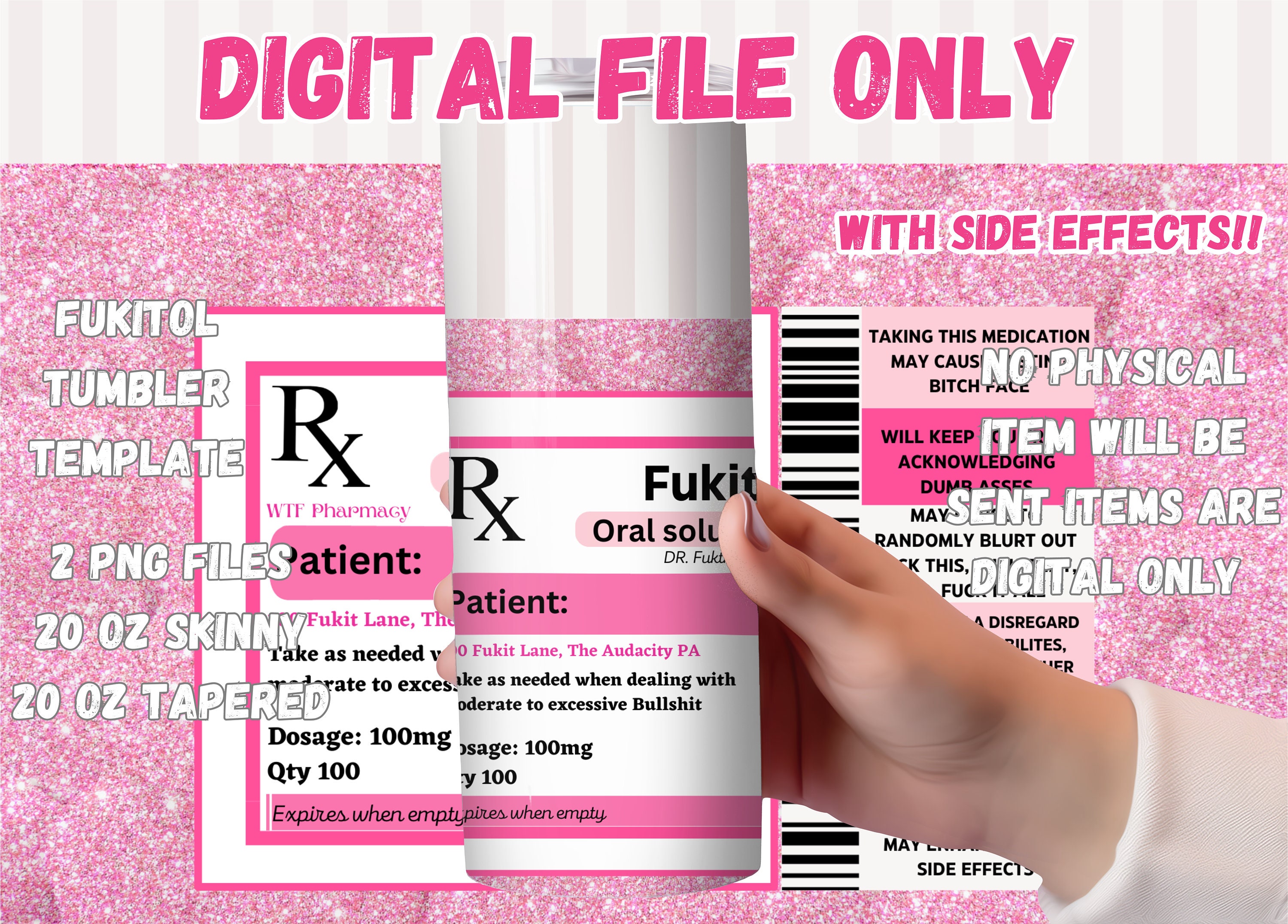 Fukitol Tumbler Wrap Template, With Side Effects for 20oz Tapered and ...