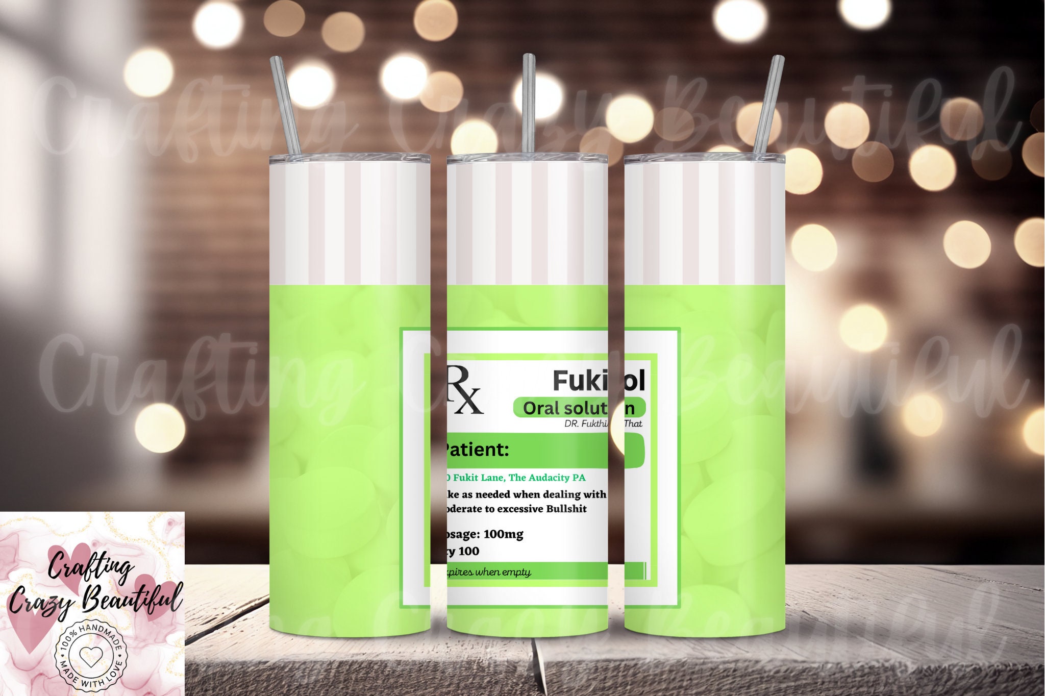 Lime Green Fukitol Pill Bottle Tumbler Wrap Template for 20oz Tapered ...