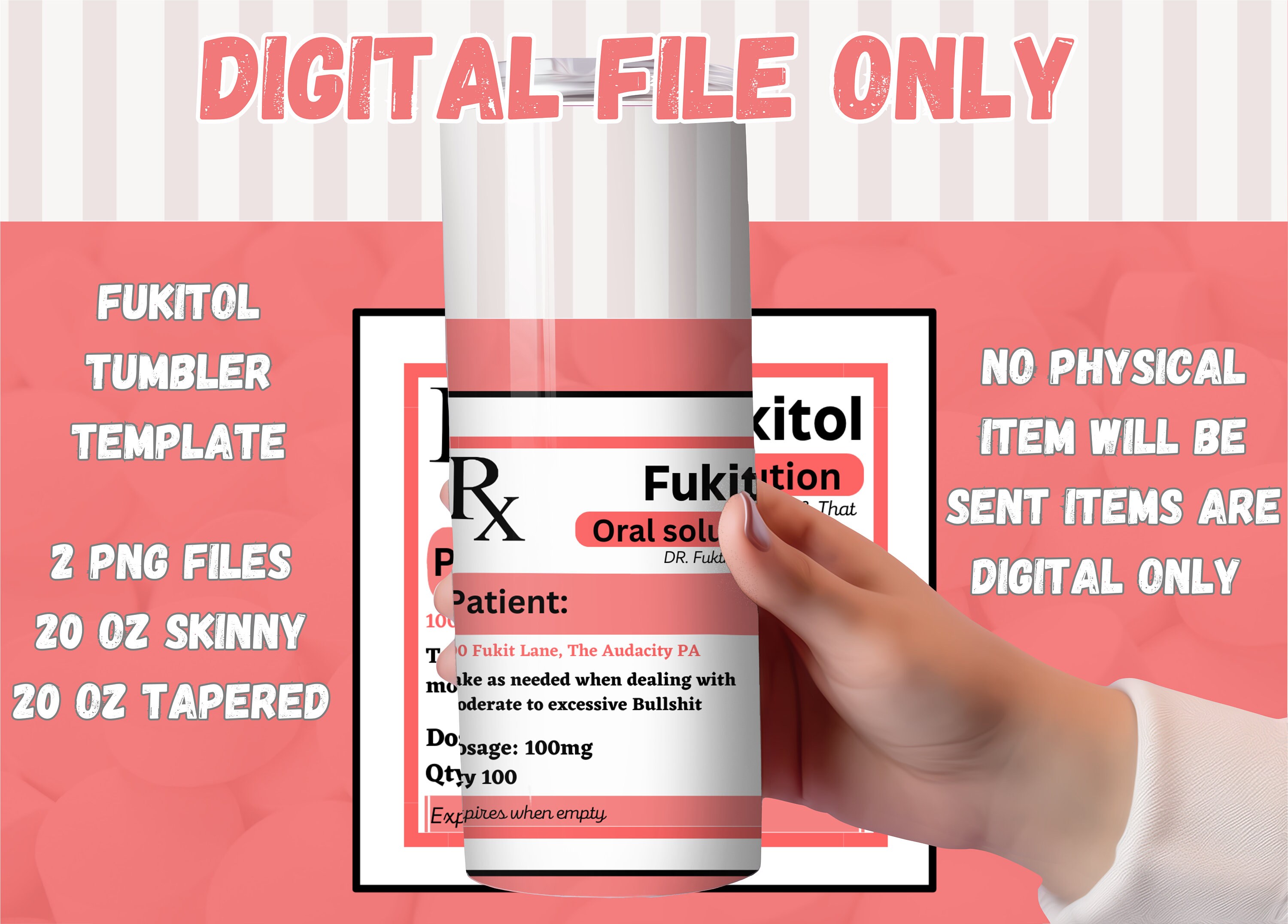 Fukitol Pill Bottle Tumbler Template in Coral, Apricot for 20oz Tapered ...