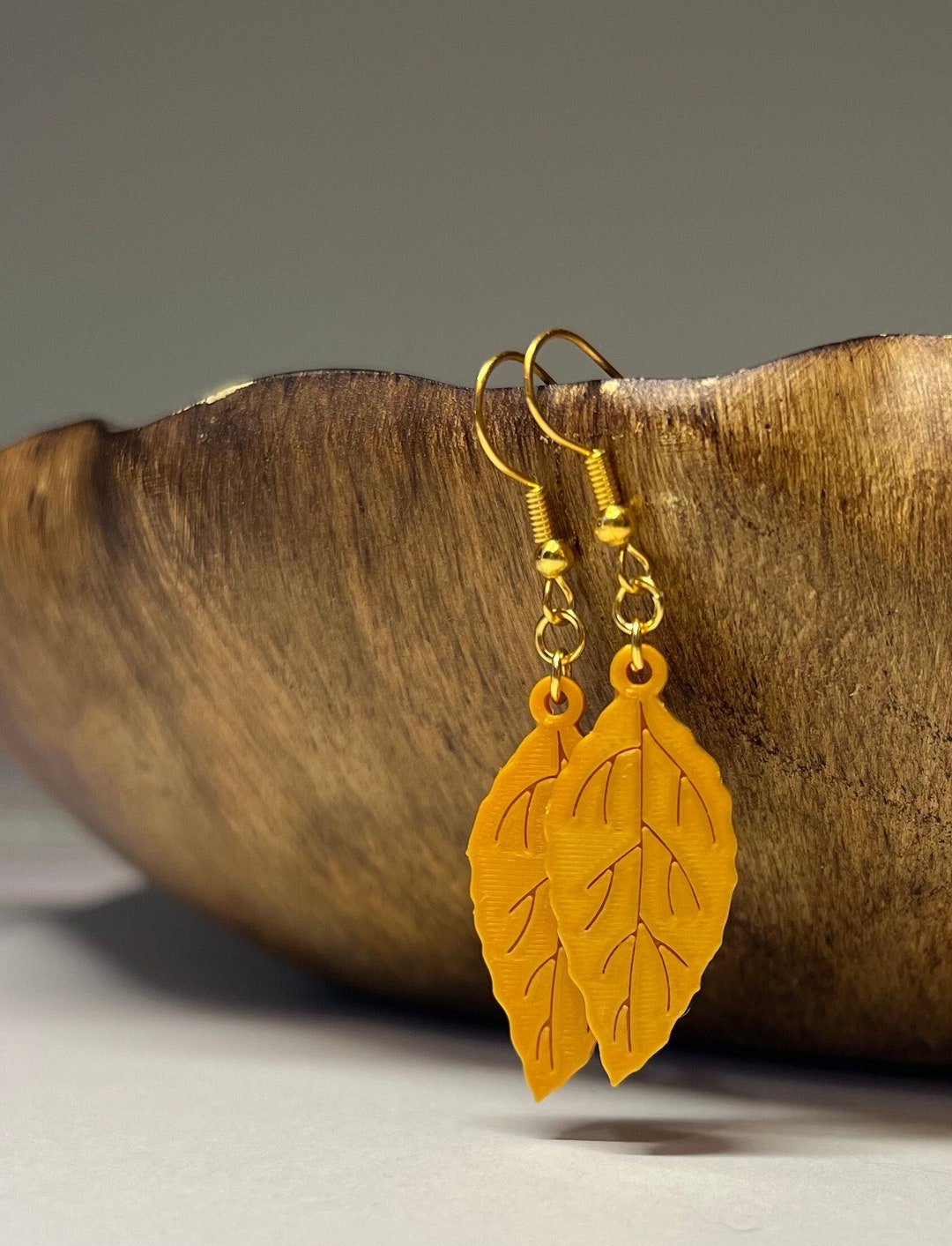 Gold Tobacco Leaf Earrings | 3D Printed | Gold Leaf Earrings - Etsy
