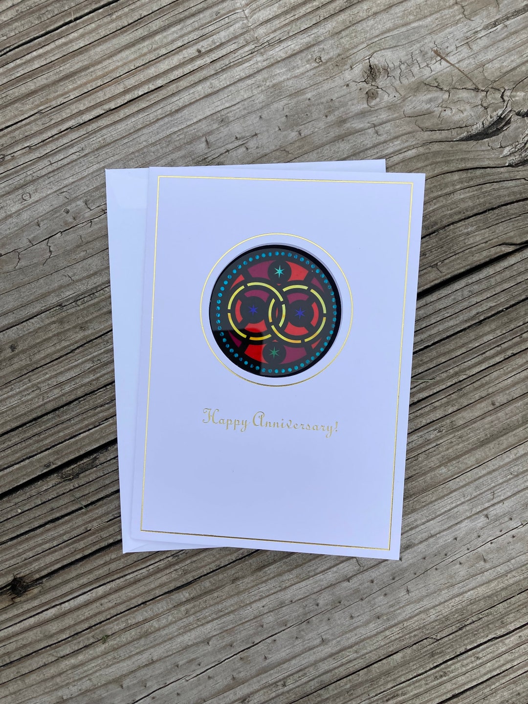 Happy Anniversary Stained Glass Wedding Rings, Suncatcher Greeting Card ...