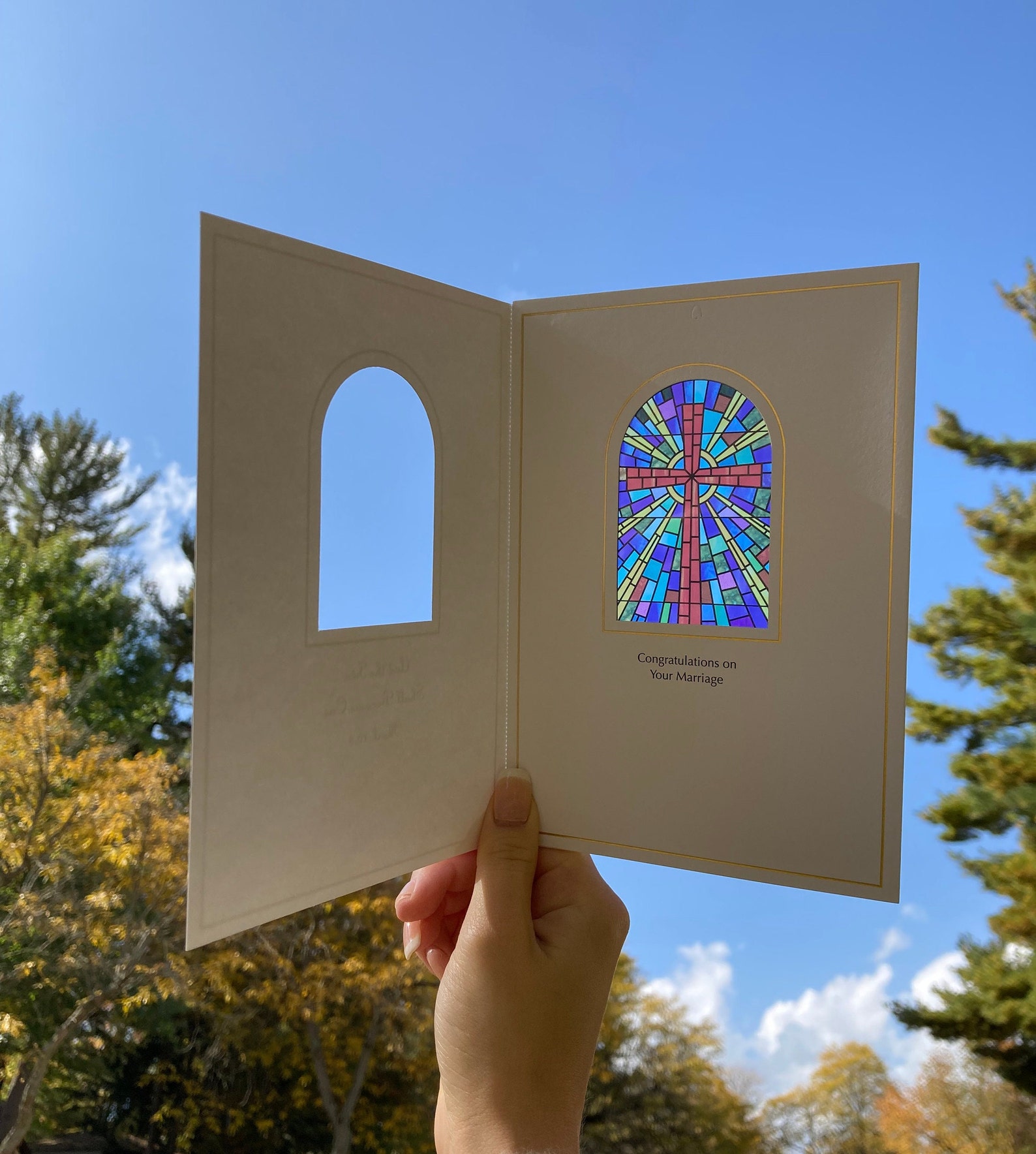 Wedding Glory Cross Sun-catcher Greeting Card 5x7 | Christian Stained ...