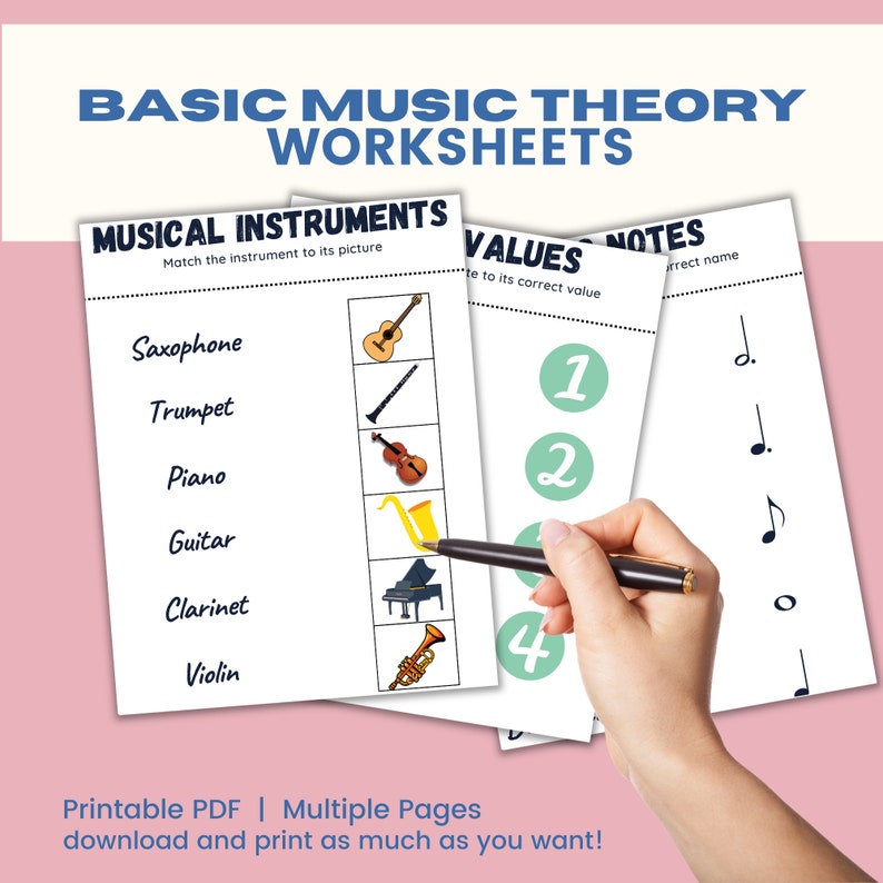 Basic Music Theory Worksheets Digital Worksheets Printable - Etsy