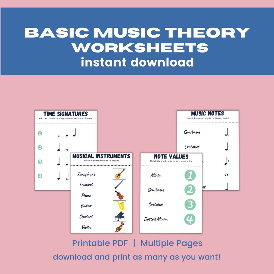 Basic Music Theory Worksheets Digital Worksheets Printable - Etsy
