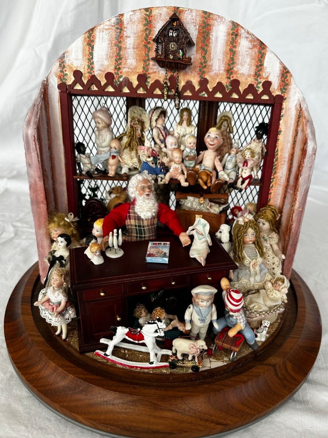 One of a Kind Santa's Workshop Porcelain Figures in Rotating Glass Dome ...