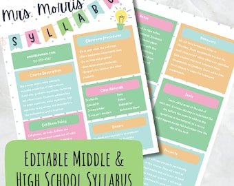 Editable Syllabus Templates for Middle School and High School - Etsy
