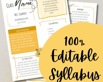Editable Classroom Syllabus | High School | Middle School - Etsy
