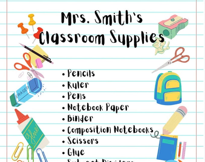 Editable School Supply List digital Download - Etsy