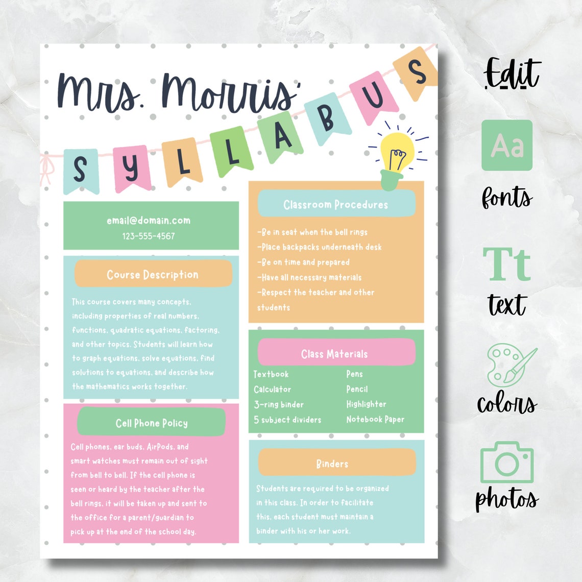 Editable Classroom Syllabus | High School | Middle School - Etsy