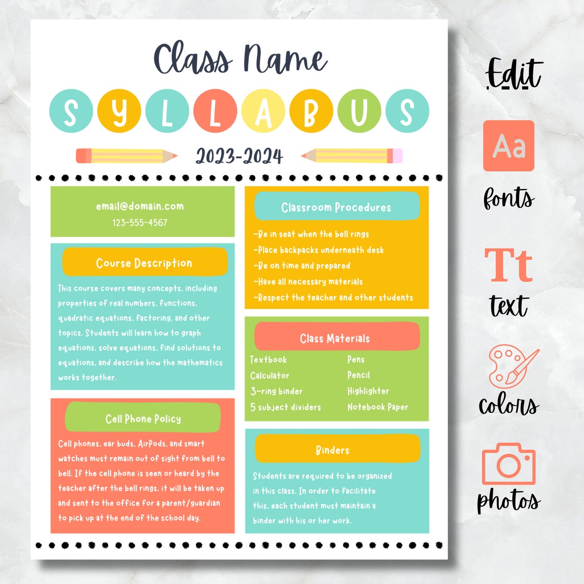 Editable Classroom Syllabus | High School | Middle School | Class ...