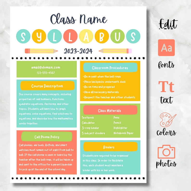 Editable Classroom Syllabus | High School | Middle School | Class ...