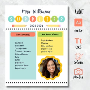 Editable School Supply List digital Download Classroom - Etsy