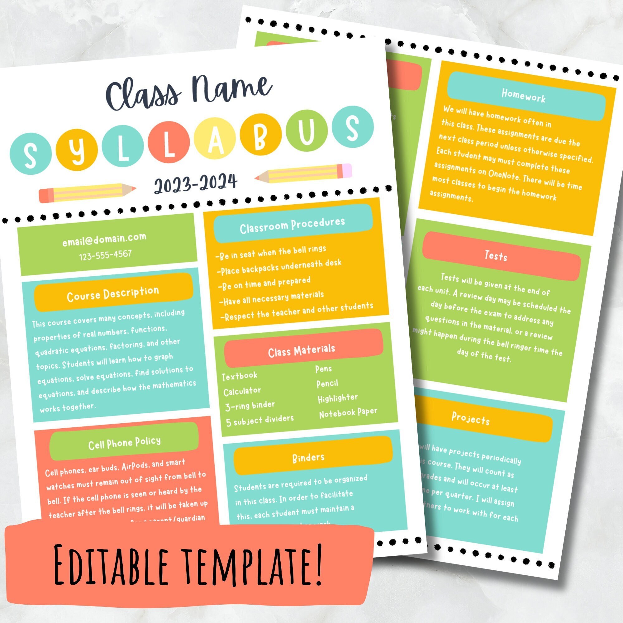 Editable Classroom Syllabus | High School | Middle School | Class ...