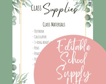 Editable School Supply List digital Download - Etsy