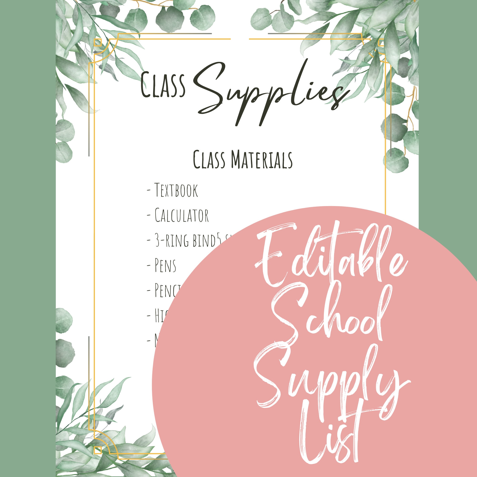 Editable School Supply List *digital Download* | Greenery Pattern - Etsy