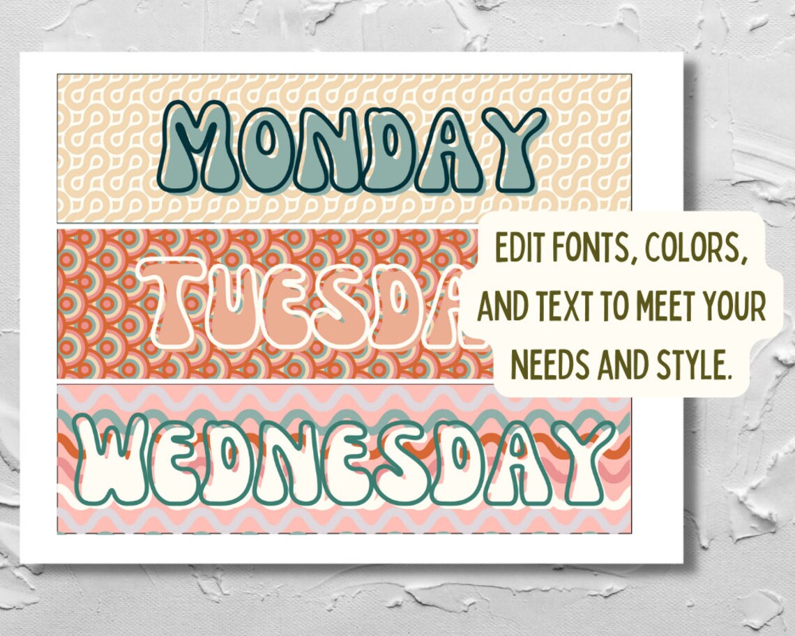 EDITABLE Rolling Cart Labels Retro Colorful Bulletin Board - Etsy