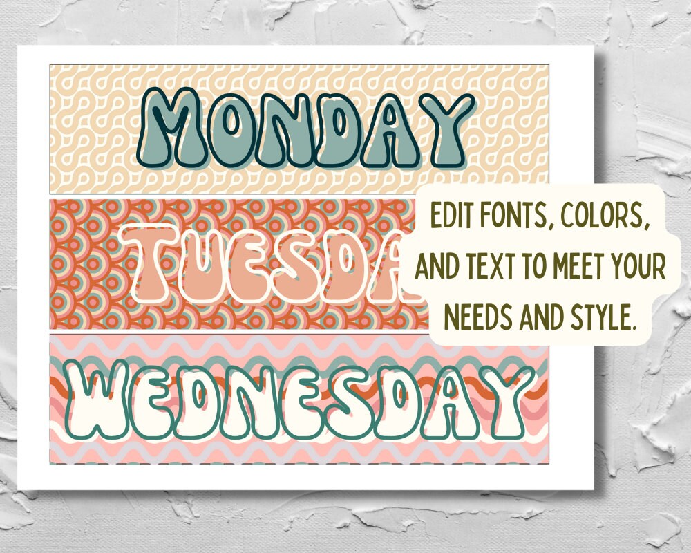 EDITABLE Rolling Cart Labels Retro Colorful Bulletin Board - Etsy