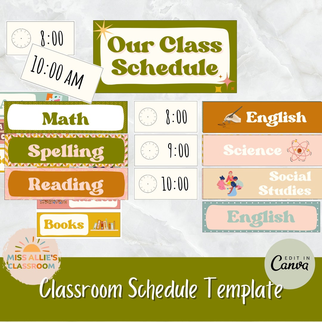 Classroom Schedule | Editable Retro Canva Template | Classroom ...